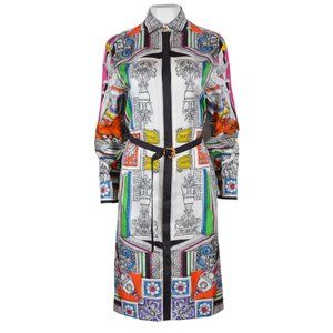 Versace | Dresses | Versace Printed Silk Greek Key Floral Button Dress ...